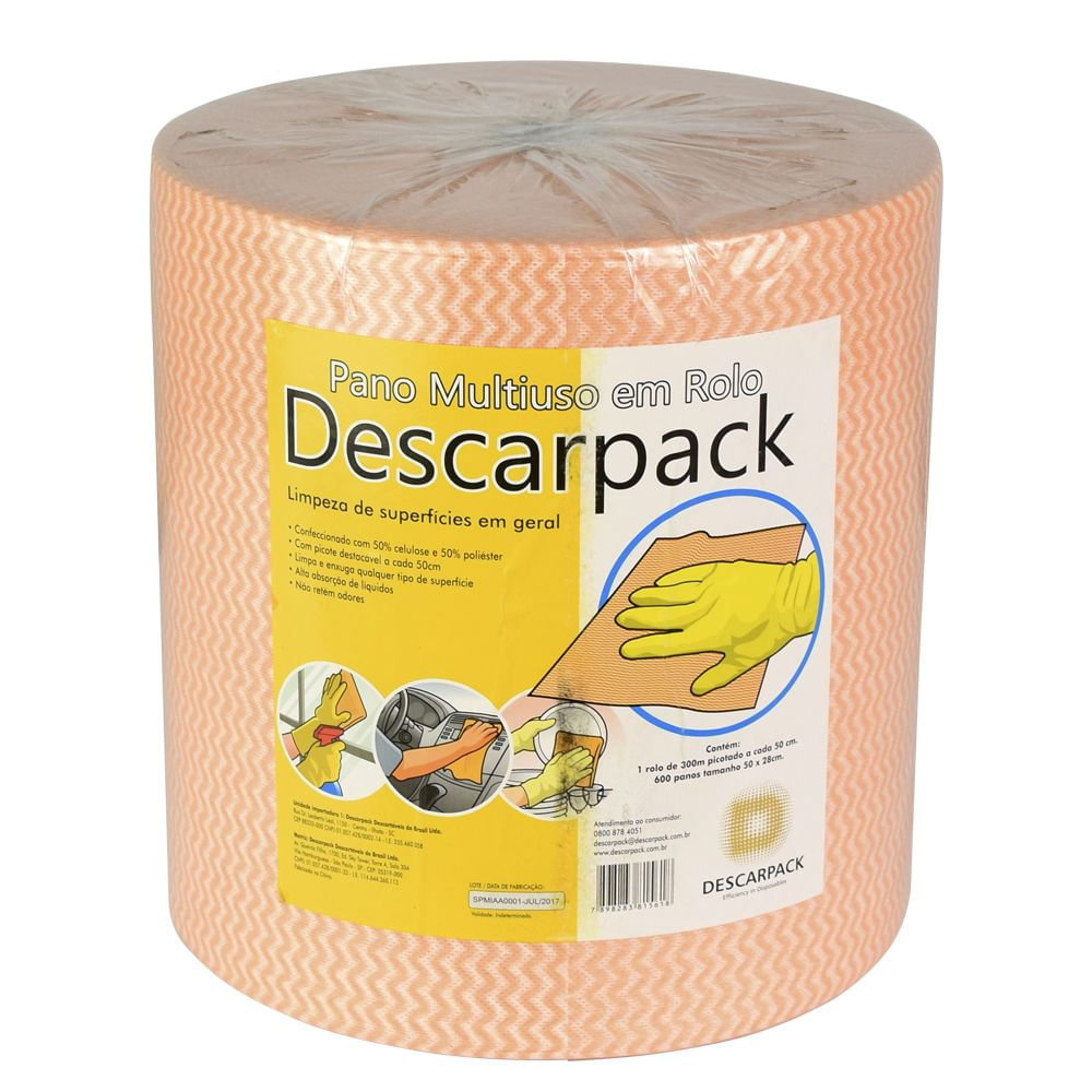 Pano Multiuso 28cm x 300m Laranja Rolo Descarpack