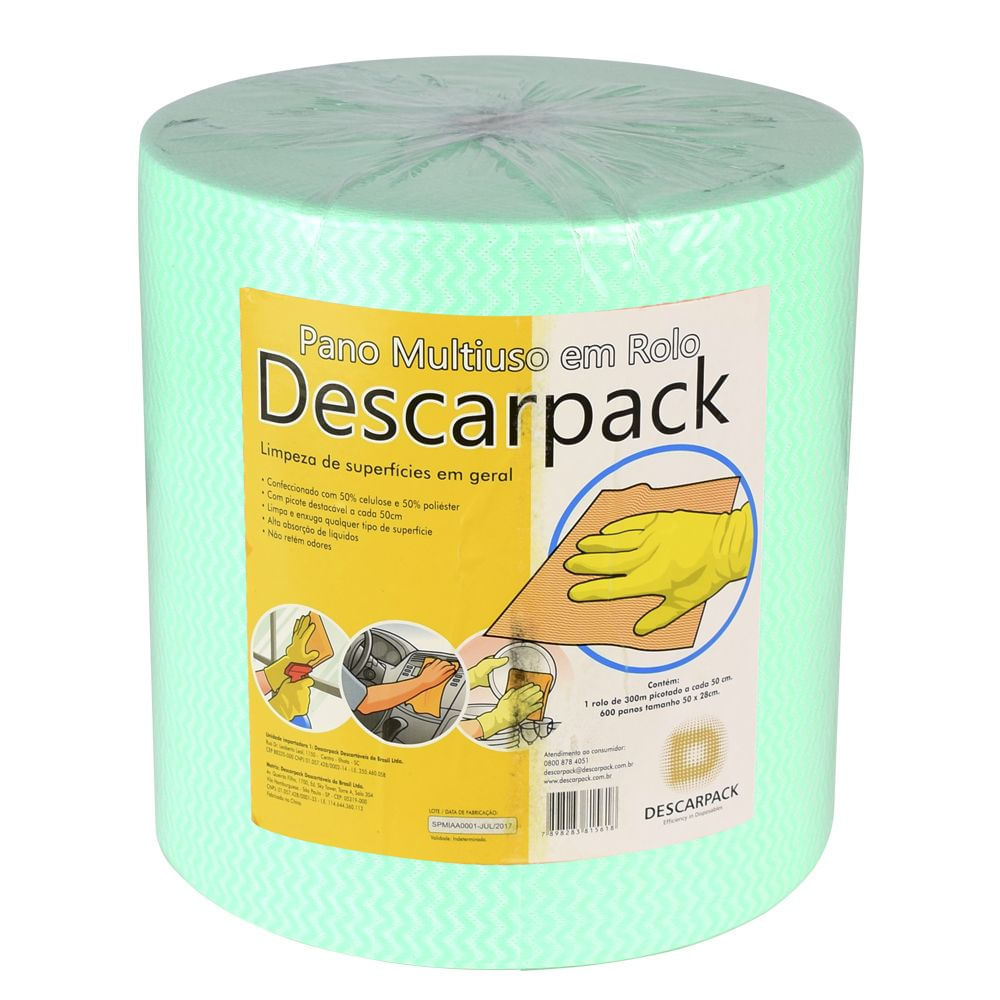 Pano Multiuso 28cm x 300m Verde Rolo Descarpack